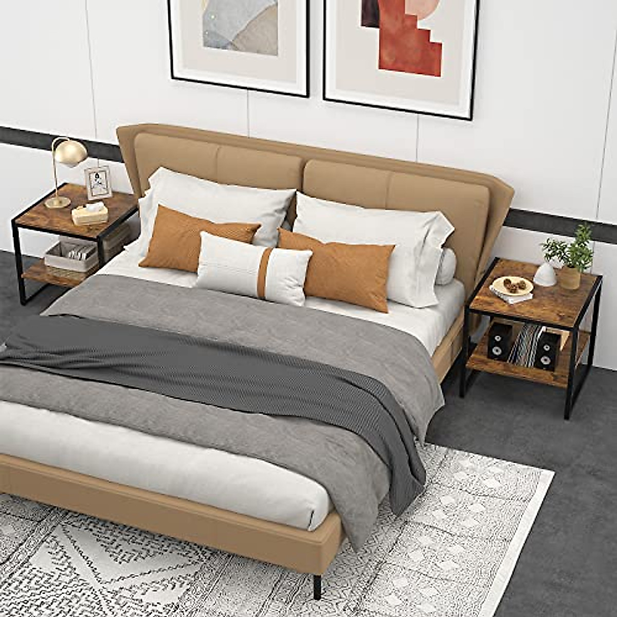 Homieasy End Table, 20 Inch Square Side Table Modern Night Stand with 2-Tier Storage Shelf, Living Room Small Coffee Table, Wood Finish Bedside Table for Bedroom, Rustic Brown