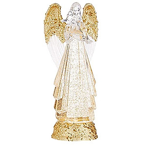 Raz Lighted Angel with Gold Swirling Glitter Water Lantern Snow Globe - 13 Inch Battery Operated
