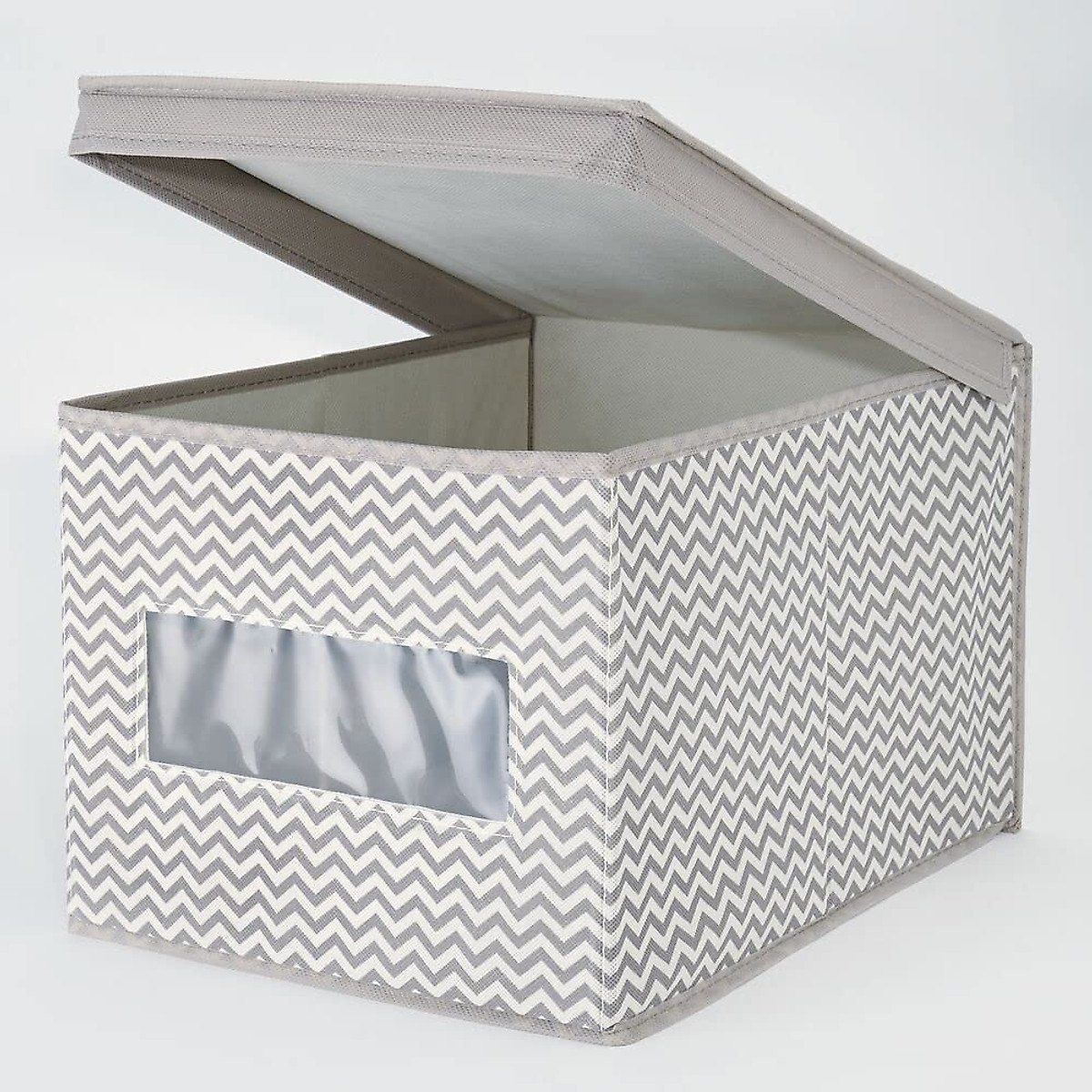 mDesign Large Soft Stackable Fabric Baby Nursery Storage Organizer Holder Bin Box with Front Window/Lid for Child/Kids Bedroom, Playroom, Classroom, Spira Collection, 4 Pack, Taupe/Natural