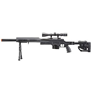 WF 410 High FPS Airsoft M24 Bolt Action Tri Rail Airsoft Rifle with Scope & Bipod - Black
