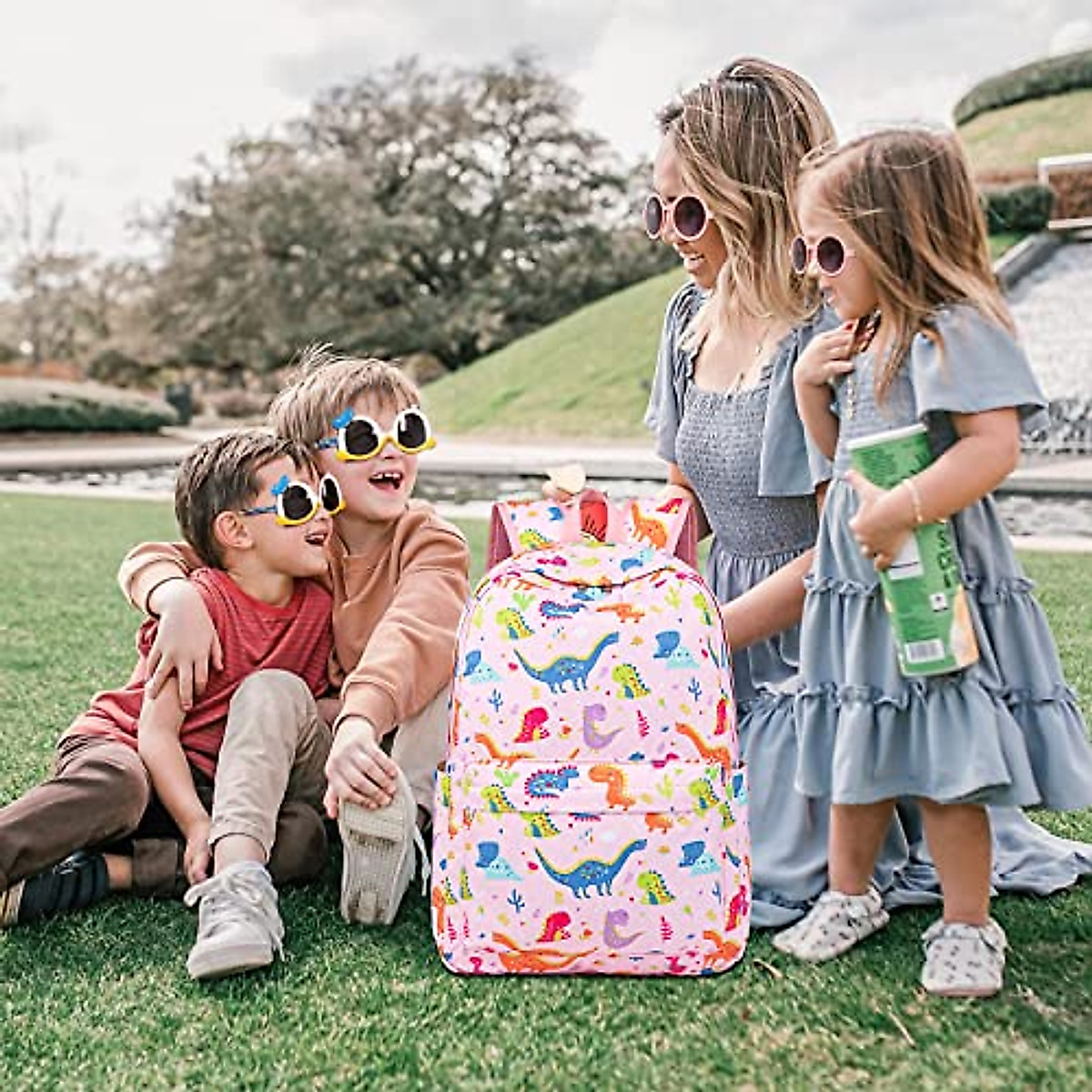 CAMTOP Kids Backpack for Girls School Bookbag with Lunch Box Set for Preschool Kindergarten Elementary (Colorful-Dinosaur)