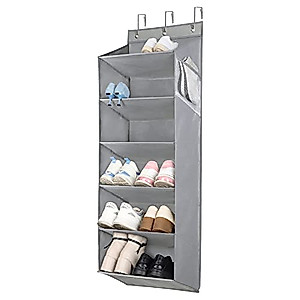 Univivi Over the Door Shoe Organizer Hanging Shoes Rack with 6 Deep Pockets for 12 Pairs, Shoe Hanger Closet Storage for Sneakers, Boots, Grey