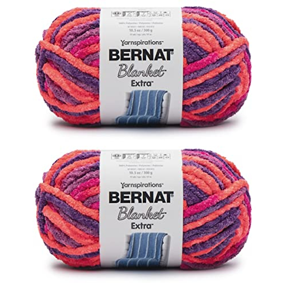 Bernat Blanket Extra Plum Brights Yarn - 2 Pack of 300g/10.5oz - Polyester - 7 Jumbo - 97 Yards - Knitting, Crocheting, Crafts & Amigurumi, Chunky Chenille Yarn