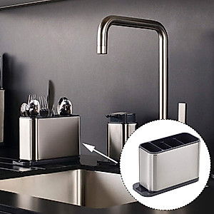 Countertop Organizer Kitchen Caddy Cutlery Drainer, Stainless Steel Utensil Holder Flatware Rectangular Home