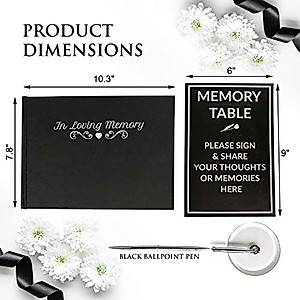 Funeral Guest Book | Memorial Guest Book | Black Guest Book for Funeral Hardcover | Guestbook for Sign In, Condolence | In Loving Memory in Silver Foil | Silver Pen and Memory Table Card Sign Included