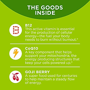 OLLY Daily Energy Gummy, Caffeine Free, Vitamin B12, CoQ10, Goji Berry, Adult Chewable Supplement, Tropical Flavor - 120 Count Pouch