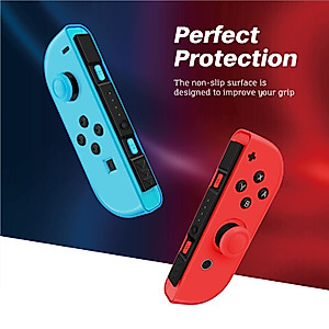 TNP Joycon Case for Nintendo Switch - Silicone Joy Con Case for Nintendo Switch & Switch OLED - Protective Switch Controller Case Cover with Thumb Grip Caps for Nintendo Switch Joycon (Neon Blue+Red)