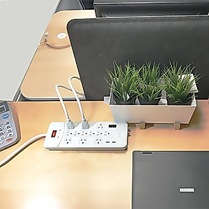 OviiTech 12 Outlet All-In-One Mountable Surge Protector Power Strip with2 USB Charging Ports(3.1A Total and Phone/Ethernet/Coax Protection,6 Foot Heavy Duty Extension Cord,4380 Joules,White,ETL Listed