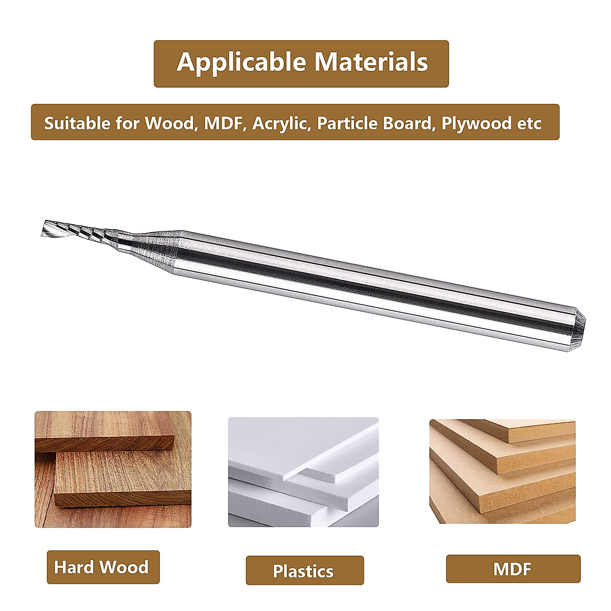 SpeTool 5PCS Carbide Spiral O Flute End Mill with 1/16 Inch Cutting Diameter 1/8 Inch Shank 3/16" Cutting Length,Single Flute CNC Router Bit for Acrylic PVC Wood Cutter