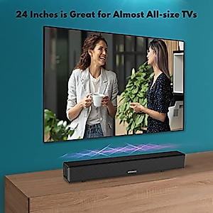 wogree 2.1ch Soundbar with Built-in Subwoofer, 80W 24 Inch Compact Small Sound Bars for TVs, Home Audio TV Speakers Support Bluetooth, TV-ARC, Optical, AUX, Line-in, and USB Input