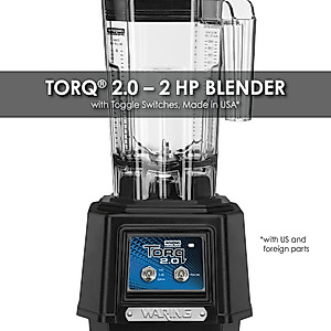 Waring Commercial TBB145 TORQ 2 Horsepower Blender, 2 Speed Toggle Switch Controls, with 48 oz. BPA Free Container, 120V, 5-15 Phase Plug, 9 x 15.75 x 11.5 inches, Multicolor