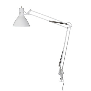 Luxo LS1AWT LS 23W CFL Task Light, 45" Powder-Coated Arm with External Springs, Edge Clamp, White
