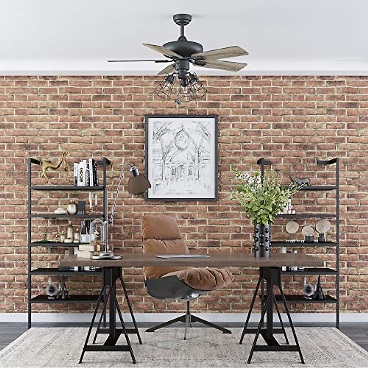 Prominence Home Madison County, 42 Inch Industrial Style LED Ceiling Fan with Light, Pull Chain, Three Mounting Options, Modern Dual Finish Blades, Reversible Motor - 50588-01 ( Bronze)