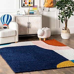 nuLOOM Ellyn Abstract Shapes Shag Area Rug, 8x10, Blue