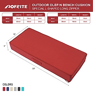 AOFEITE Outdoor Olefin Water-Resistant Bench Cushion, Weather and Fade Resistant 59”x 18”x 5” Patio Furniture Thickened Seat Pad with Handle and Adjustable Straps Ideal for Lawn, Garden, Red