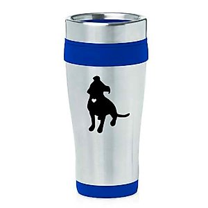 16oz Insulated Stainless Steel Travel Mug Coffee Mug Tumbler Cute Pitbull with Heart (Blue)