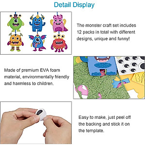 Fennoral 12 Pack Monster Crafts for Kids Monster Craft Kit Make Your Own Monster Foam Stickers Ornament DIY Arts and Crafts for Kids Girls Boys Halloween Party Favor Supplies Birthday Gifts