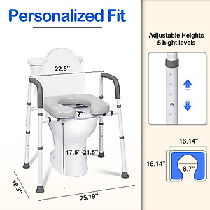 Bogural Raised Toilet Seat with Handles, Height Adjustable Elevated Toilet Seat Riser, 400 lbs Toilet Seat Riser for Seniors, Disabled and Pregnant, Fit Any Toilet