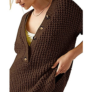 Womens V Neck Button Down Henley Sweater Long Sleeve Knit Pullover Sweaters Casual Side Slit Solid Color Jumper Tops