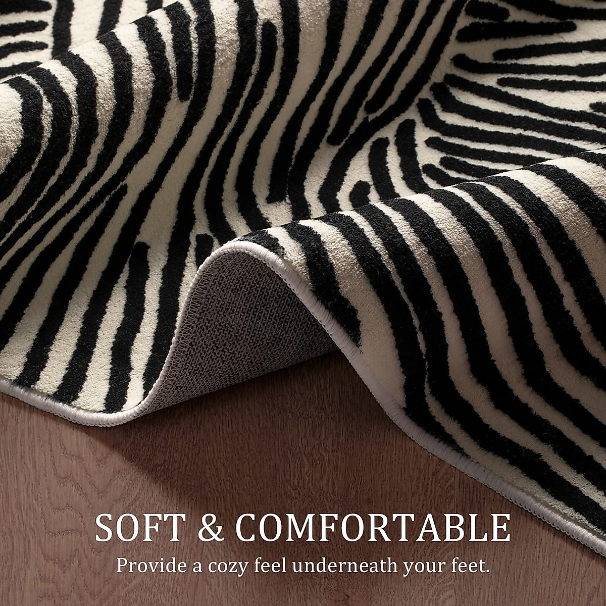 YIHOUSE 9×12 Ft Area Rugs Non-Shedding Washable Rug, Bedroom Living Room Dining Room Office Playroom Nursery Nonslip Modern Large Rugs Soft Faux Wool Contemporary Striped Rugs-Black and White Rug