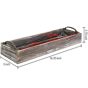 MyGift 16-inch Torched Wood Serving Tray with Decorative Antique Metal Handles | Farmhouse Decor Rectangular Butler Tray | Coffee Table/Dining Table Centerpiece Candle Holder Tray
