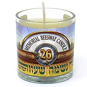 Memorial Beeswax Candles in Glass Jar 24 Hour Burning Time -6 Pack- Kosher Yahrzeit Candle Ner Neshama Ner Shava Light in Remembrance of Loved Ones Funeral Shiva Burn 1 Day