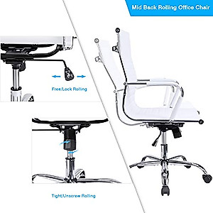 Devoko Office Desk Chair Mid Back Leather Height Adjustable Swivel Ribbed Chairs Ergonomic Executive Conference Task Chair with Arms (White)