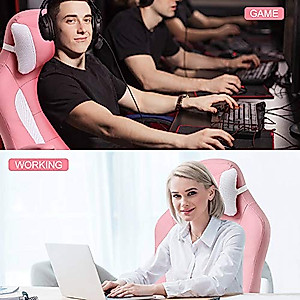 Gaming Chair Pink Meet Perfect Ergonomic Office Chair Desk Chair Leather Computer Chair Lumbar Support and Head Pillow Modern Executive Chair Adjustable Rolling Swivel Task Chair for Girls Women Teens
