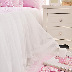 BERTERI Princess Bedding Set Cotton Duvet Cover with Lace Edge Thick Quilted Bed Skirt Twin Queen King Size Romantic Bedline Set for Girls Gift