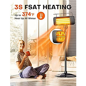 Garage Heater, 1500W Outdoor Heaters for Patio, Telescopic Radiant Infrared Heater w/3 Speeds, Fast Heating 270 Sq.Ft, Electric Patio Heater w/Tip-Over & Overheating Protection for Indoor Pet Use
