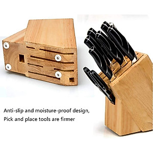 AQUETI Knife Block Functional Universal Beech Knife Rack Block Storage Organizer Knife Holder Restaurant Kitchen Knife Holder Knife Storage