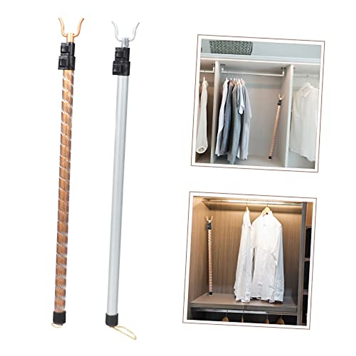 Cabilock 8 Pcs Metal Clothes Hangers Pull up Bar Outdoor Window Covers for Home Clothes Reaching Rods Extension Pole Hook Retractable Clothes Rod Clothes Fork Pole Clothes Reaching Pole CD