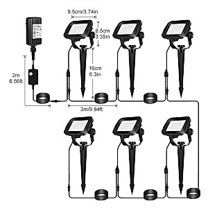 Ucomeuni Outdoor LED Flood Light 6 in 1 Color Changing LED Lighting 12V Landscape Lights with UL Adapter IP66 Waterproof Garden Pathway Light with Metal Spike Stand for Yard, Lawn, 6 Pack, Black