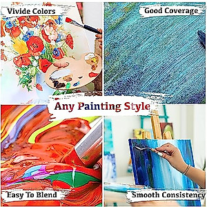 Fantastory Acrylic Paint Set, 24 Classic Colors(2oz/60ml), Professional Craft Paint, Art Supplies Kit for Adults Canvas/Fabric/Rock/Glass/Stone/Ceramic/Model/Wood Painting with 12 Brushes