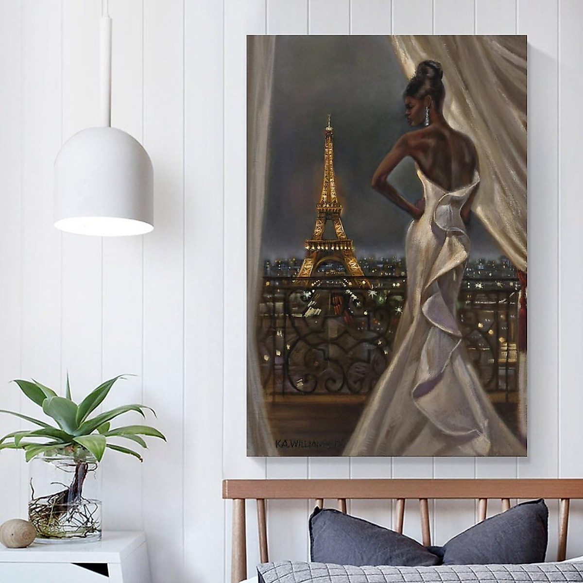 Posters & Prints Fashion African American Woman in Paris Oil Painting Poster Wall Art Paintings Canvas Wall Decor Home Decor Living Room Decor Aesthetic Prints 12x18inch(30x45cm) Unframe-style