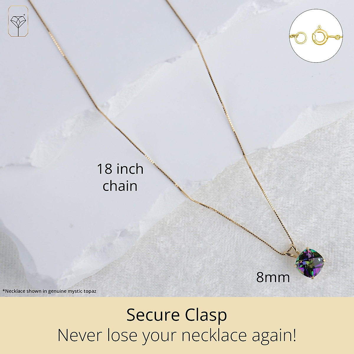 MAX + STONE 14k Yellow Gold 8mm Cushion Cut July Birthstone Created Ruby Solitaire Pendant Necklace for Women with 18 inch Box Chain