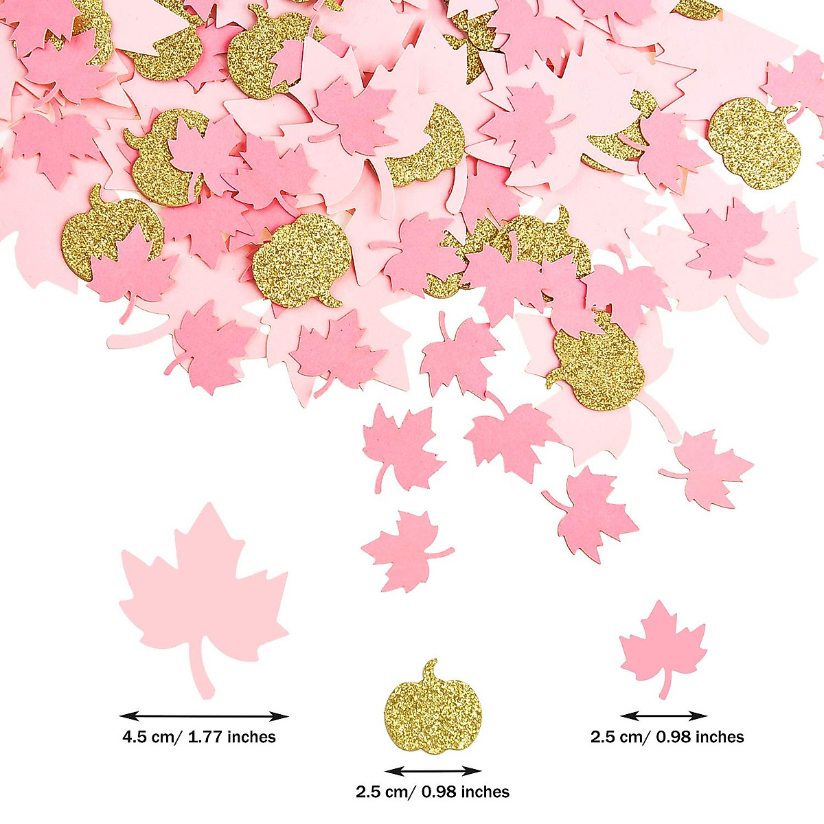 Thanksgiving Pink and Gold Pumpkin Confetti Christmas Baby Shower Maple Leaf Confetti Glitter Thanksgiving Pumpkin Decorations Table Confetti for Baby Girl Birthday Party Supplies (Simple, 200)