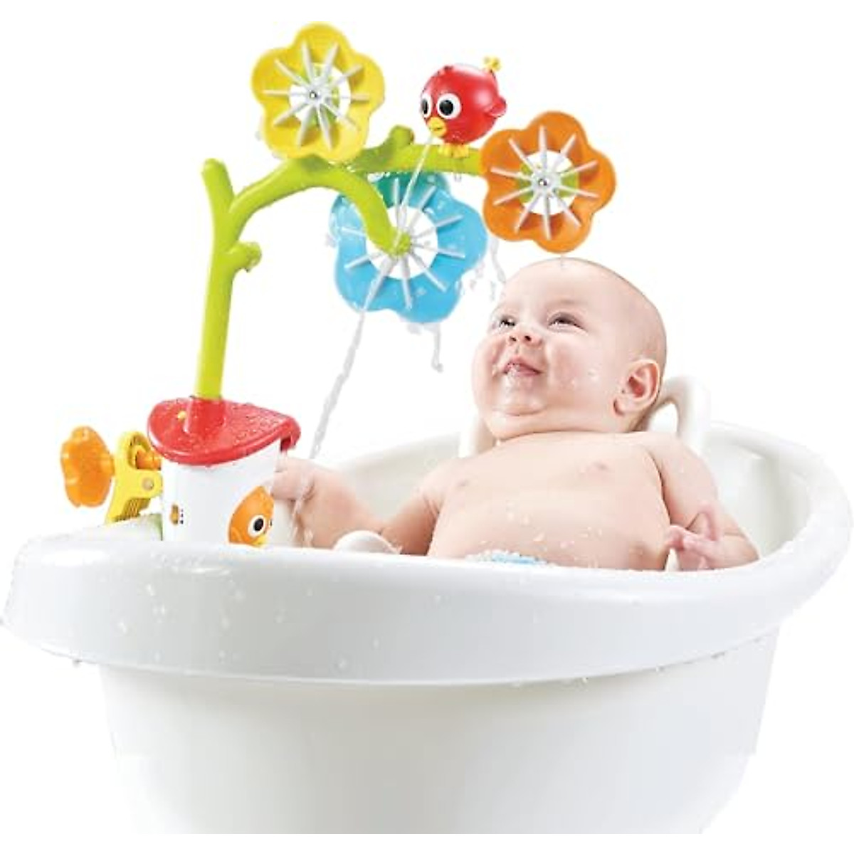 Yookidoo Baby Bath Mobile - Spinning Flowers and Swiveling Fountain for Newborn and Toddler Bath Time Sensory Development (Tub Not Included) - Attaches to Any Size Tub Wall - 0-2 yrs.