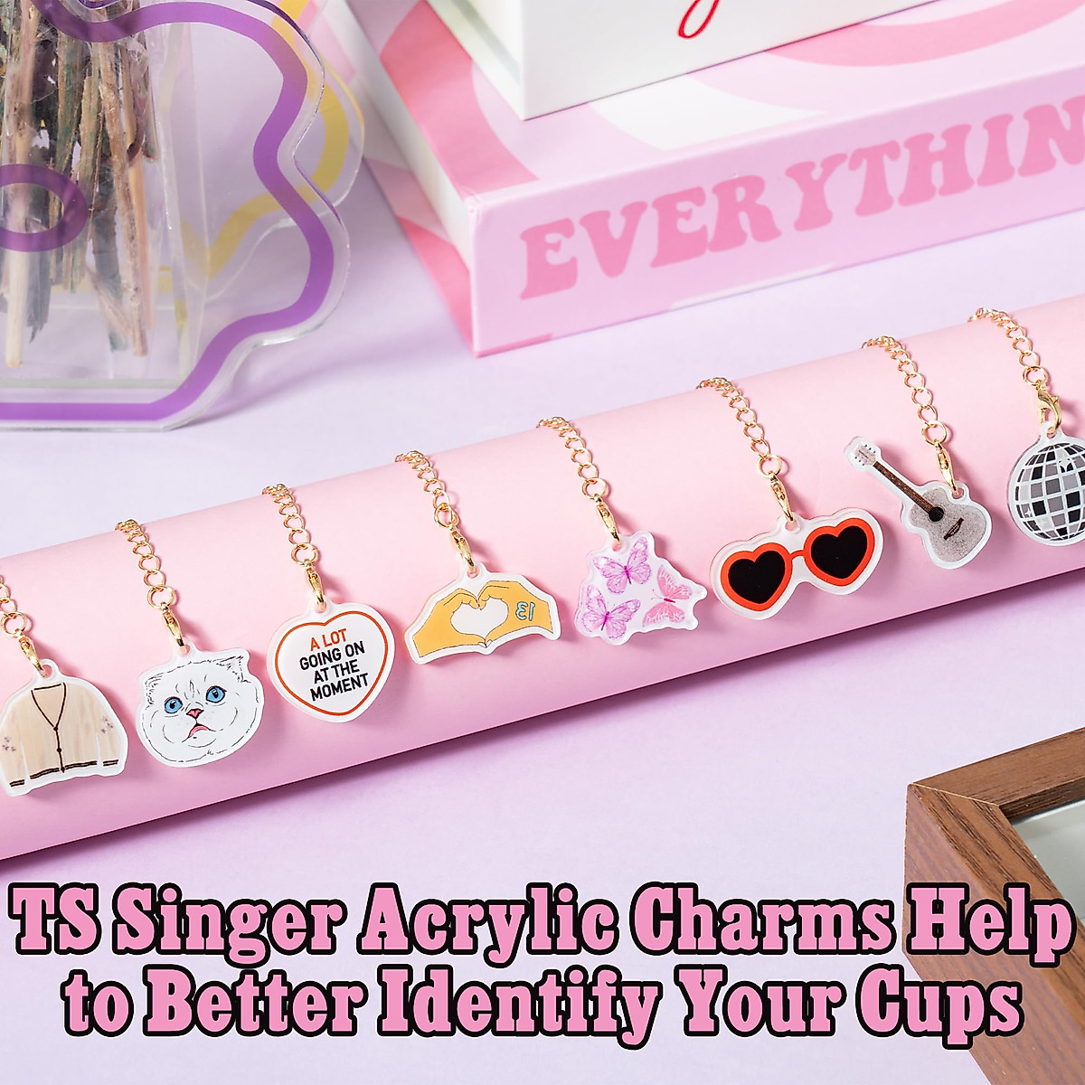 BOpusail 16Pcs TS Singer Acrylic Charm Accessories for Stanley Cups 20 30 40 oz Guitar Butterfly Heart Sunglasses Cat Shape Identification Charms Water Bottle Handle Charm for Simple Modern Tumbler