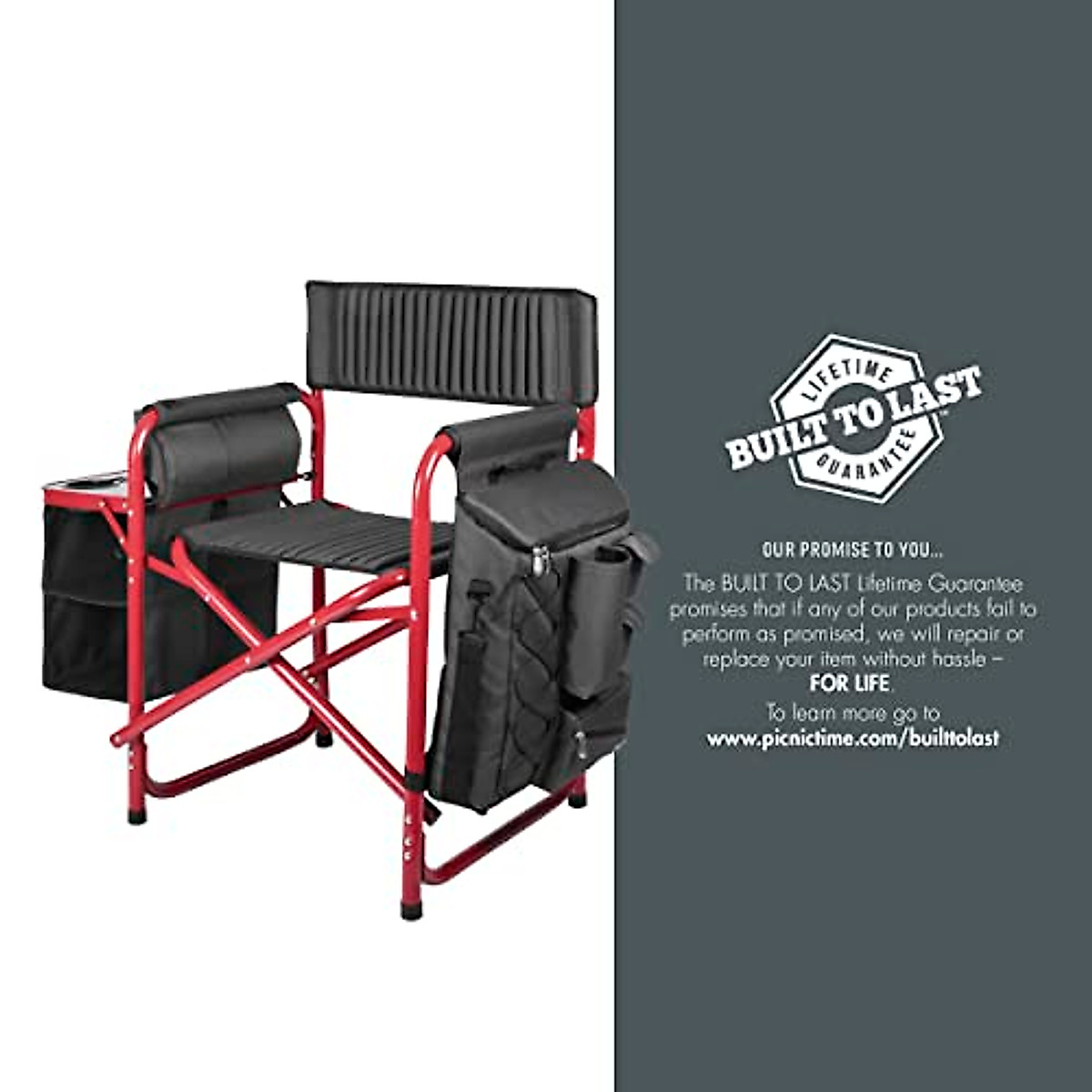 ONIVA - a Picnic Time Brand Fusion Original Design Outdoor Folding Chair, Gray with Red Frame , 33 x 7 x 21