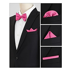 Allegra K Men's Solid Color Pre-Tied Bow Tie with Matching Pocket Square Set for Wedding Party One Size Hot Pink