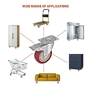 YOOGAA 5" Heavy Duty Caster Safety Dual Locking Swivel Caster Wheels with Screw Total Capacity 1500lbs (Set of 4 with Brake)…