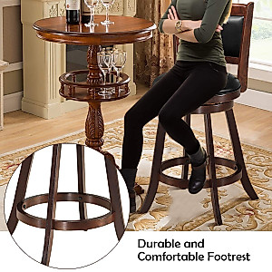 COSTWAY Bar Stools Set of 2, 360 Degree Swivel, Accent Wooden Swivel Seat Counter Height Bar Stool, Leather Upholstered Design, PVC Cushioned Seat, Perfect for Dining and Living Room (Height 24")