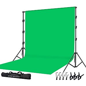 SLOW DOLPHIN Photo Video Studio 10 x12ft 100% Cotton Muslin Chromakey Green Screen Backdrop with 10 x 10ft Stand Photography Background Support System Kit Clamp, Carry Bag