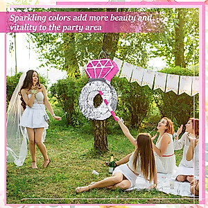Diamond Ring Piñata for Engagement Princess Piñata Bridal Bachelorette Party Supplies Wedding Theme Decoration with Blindfold and Stick, 15 x 10 x 3 Inches(Pink)