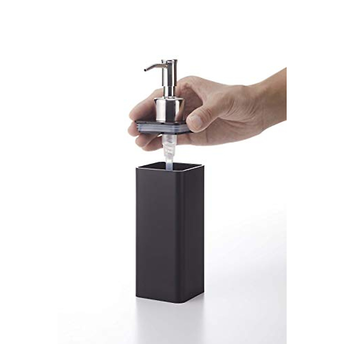 YAMAZAKI Home Refillable Hand Soap Pump | Bathroom, Kitchen | Plastic | Dispenser, One Size, Black