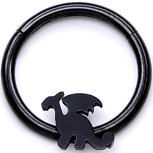 Body Candy 16G Black PVD Steel Hinged Segment Ring Seamless Cartilage Septum Ring Dragon Nose Hoops 3/8"