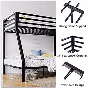 SHA CERLIN Metal Bunk Bed Twin Over Full Size with Removable Stairs, Heavy Duty Sturdy Frame with 12" Under-Bed Storage for Teen & Adults, Teens, No Box Spring Needed, Black