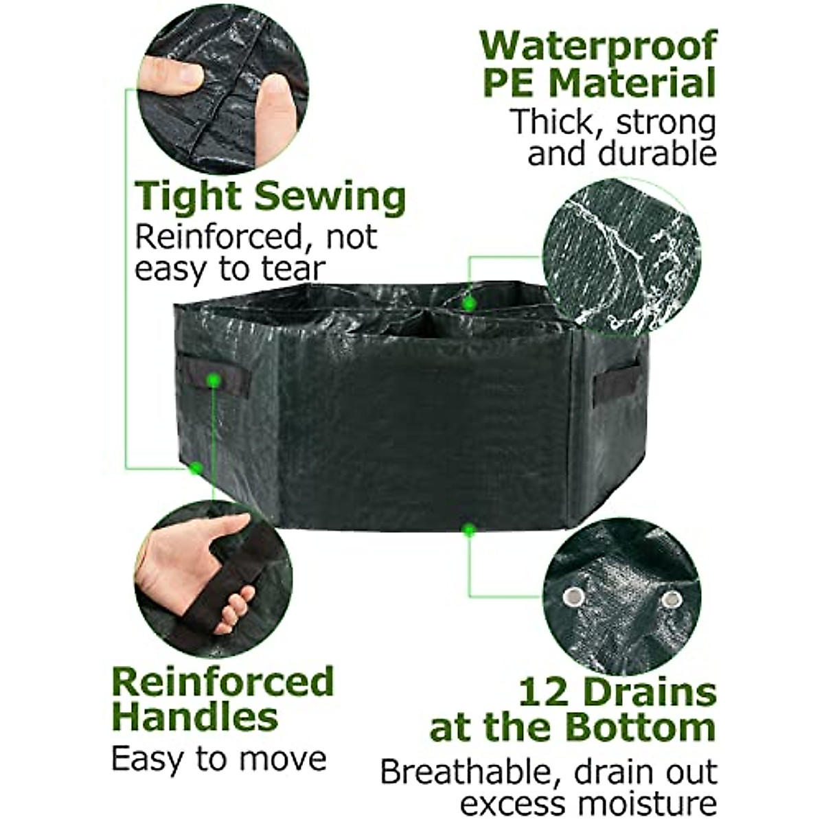 2 Pack 27 Gallon PE Fabric Raised Garden Planter Bed- Sturdy 6 Divided Grids Raised Vegetable Grow Bags with Handles & Drainage Holes Durable Hexagon Potato Tomato Planting Grow Pot for Plants Flower