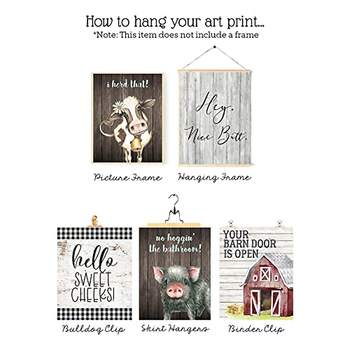 I Herd That! - Funny Farmhouse Bathroom Themed Decor Art Farm Rustic Wood Style Wall Prints Set Cow Pig Poster Signs Typography Cute Rules Toilet Paper Truck